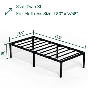 DiaOutro 18 Inch Twin XL Bed Frame Heavy Duty No Box Spring Needed Metal Platform with Non Slip Mattress Gaskets…