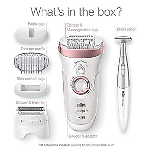 Braun Silk-épil 9 9-890 Facial Hair Removal for Women, Bikini Trimmer, Womens Shaver Wet & Dry, Cordless and 7 extras