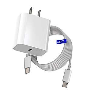 20W iPhone 15 Pro Max Plus Wall Charger Block Long 6.6 ft Cord USBC Fast Charging Brick Cell Phone USB C Cable Power Adapter for ipad 10 Air Mini 6 Pro 12.9 Type C Plug Charge Box Accessories