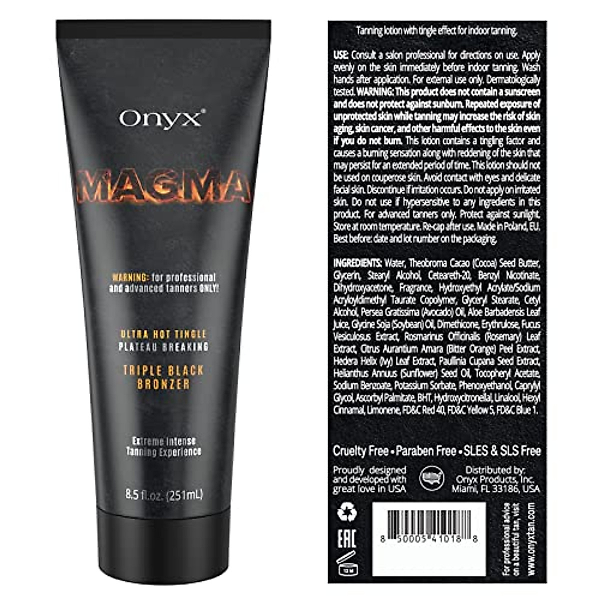Onyx Magma Tingle Tanning Lotion for Advanced Tanners - Triple Dark Tingle Tanning Lotion for Tanning Beds, Indoor Tanning Lotion with Bronzer for Black Tan Results, Thermal Active Formula
