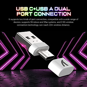 2.4G Wireless Gaming Keyboard and Mouse,Type C/USB Dual Receiver,RGB LED Backlit,Rechargeable 4200mAh,Full Size Mechanical Feel,Silent Mice,Mouse Pad for PC,Laptop,Smartphone,PS4,PS5,Xbox(White)