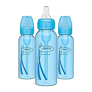 Dr. Brown’s Natural Flow® Anti-Colic Options+™ Narrow Baby Bottles 8 oz/250 mL, with Level 1 Slow Flow Nipple, 3 Pack, 0m+ Blue