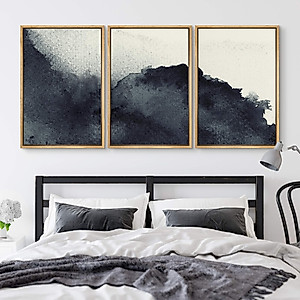 NWT Framed Wall Art Print Set Faded Black Watercolor Dots Abstract Shapes Illustrations Modern Art Bohemian Colorful Pastel for Living Room, Bedroom, Office - 16"x24"x3 Natural