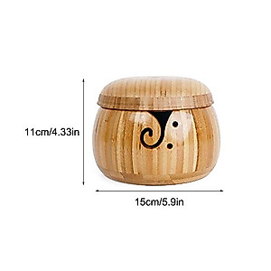 Pannow Bamboo Yarn Bowl, Knitting Yarn Bowls with Holes, Handmade Craft Knitting Bowl Storage Knitting and Crocheting Accessories Kit Organizer, 6 x 3 Inch