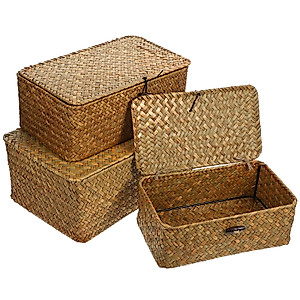 Rattan Storage Basket Makeup Organizer Multipurpose Container with Lid (S/M/L)