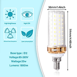 KIMROO E12 LED Bulbs 20W Candelabra LED Bulbs(4-Pack)-88 LEDs 2835 SMD 180W Equivalent,6000K Daylight White 1800lm Decorative Candle E12 Corn Chandelier Bulbs,Non-Dimmable(White)