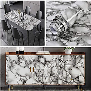 Yancorp 16"x394" White and Black Contact Paper Easily Removable Countertops Black and White Marble Wallpaper Self-Adhesive Peel and Stick Backsplash Vinyl Kitchen(White Black, 11.8"x120")