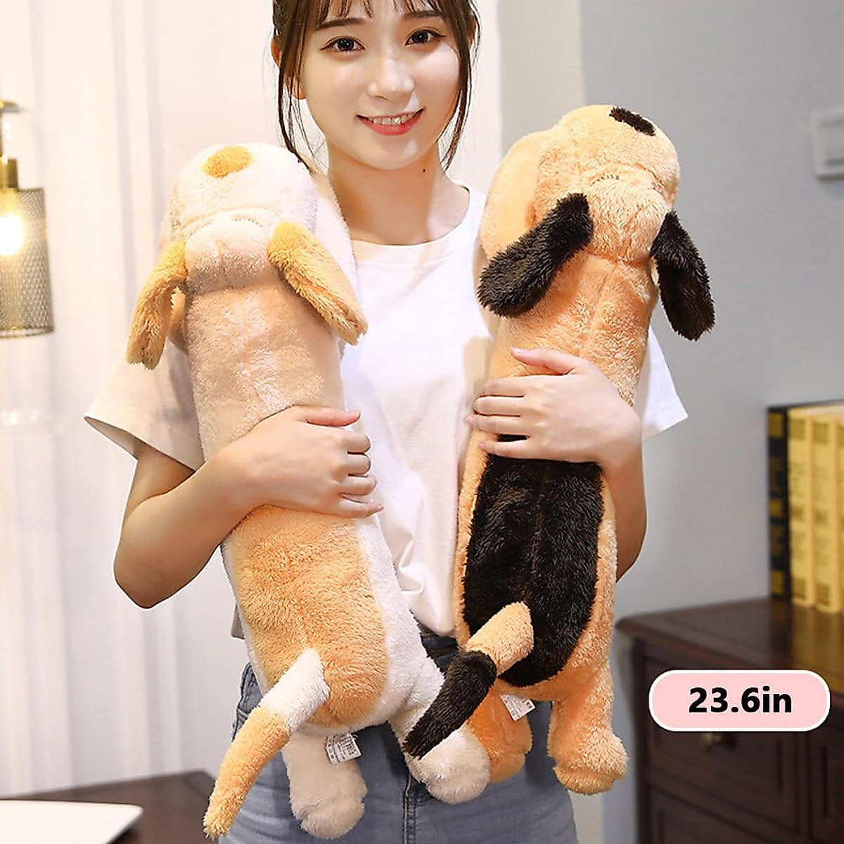 chilsoby Giant Dog Puppy Stuffed Animals Plush Toy, 23.6 Inch Large Stuffed Dog Hugging Pillow Soft Sleeping Plush Body Pillow Birthday