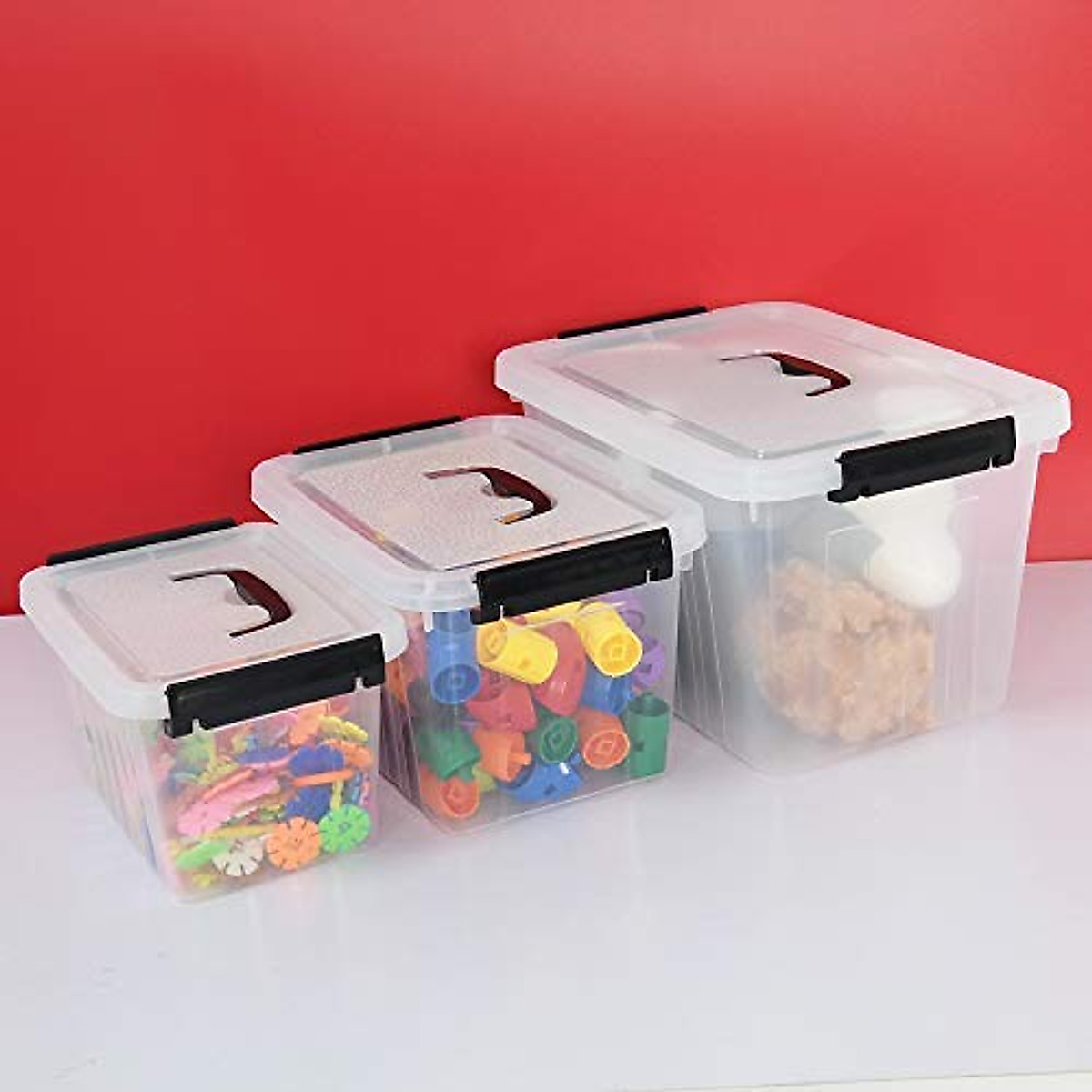 Farmoon Clear Storage Bin, Plastic Stackable Box/Container with Lid and Black Handle, 3 Packs