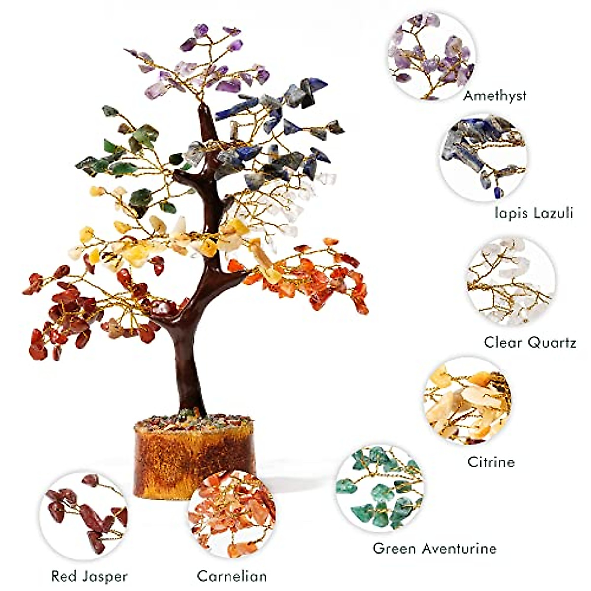 Handcrafted Healing Crystal Bonsai Tree - Feng Shui Chakra Tree with 200 Wooden Beads for Positive Energy and Balance - Perfect Home/Desk Decor and Reiki Good Luck Crystal Gifts by Karma Pledge