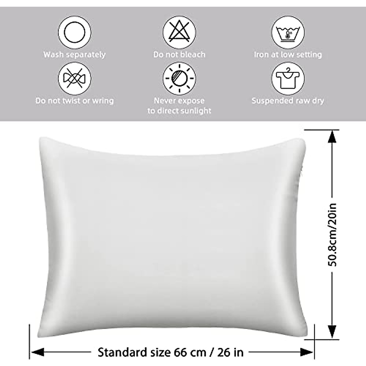 Phencaser Satin Bed Pillowcase, Both Side Silky Soft Standard Size Satin Pillowcases for Hair and Skin, Bed Pillow Covers with Hidden Zipper, Pillow Protector, Pack of 1 Piece (Standard, White)