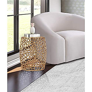 Meridian Furniture Priya Collection Modern | Contemporary Solid Aluminum Round Coffee Table & Priya Collection Modern | Contemporary Solid Aluminum Round End Table, 17.5" Wx17.5 Dx20 H, Gold