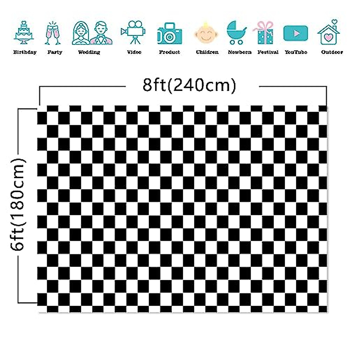 MAQTT 8x6FT Black and White Checkered Photo Background Chessboard Theme Children's Birthday Party Decor Supplies Baby Shower Festival Party Photography Backdrop