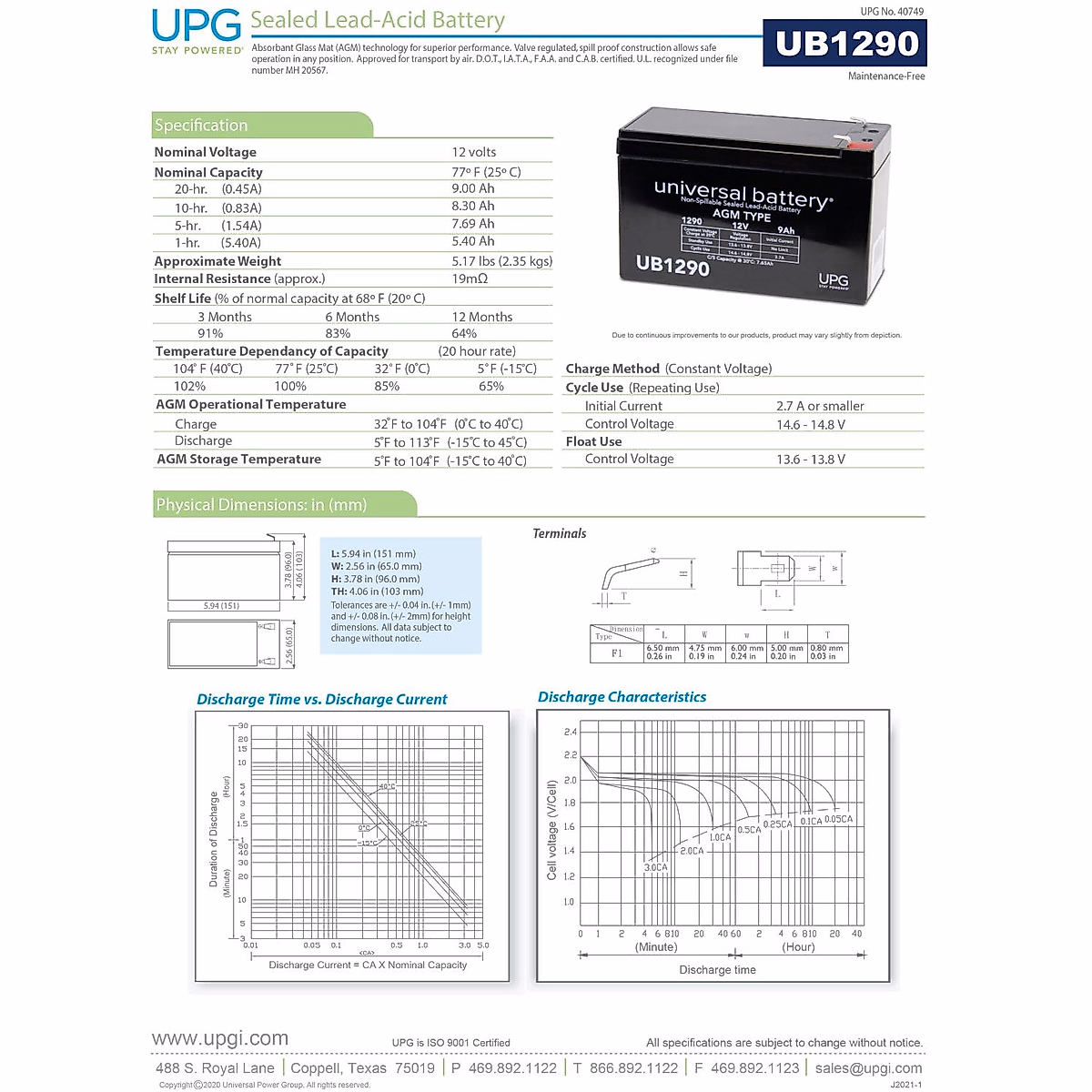 UB1290 Replacement for Parasystems/Minuteman PRO500E UPS Battery 12V 9AH