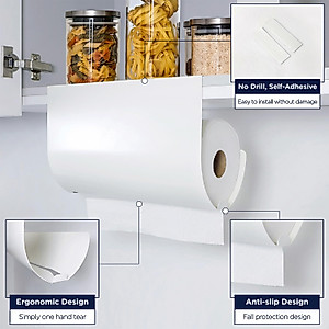 Dogorow Paper Towel Holder - Under Cabinet Paper Towel Holder for Kitchen, Bathroom - One Hand Operation, Space Saving Design - Paper Towel Rack, Self-Adhesive, No Drill Mounting (White)