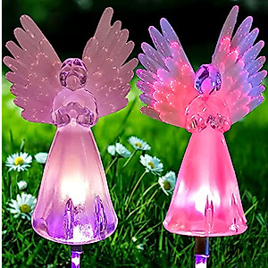 XVZ Outdoor Solar Garden Decorative Light, 2 Pack Solar Angel Light,Outdoor Garden Landscape Waterproof Small Street Light,Suitable for Yard Patio Lawn Grave Cemetery Decorations Backyard