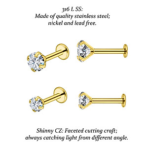 Vsnnsns 16G Lip Rings Stainless Steel Labret Jewelry Monroe Lip Rings Nail Cartilage Tragus Helix Earrings Studs Piercing Jewelry Medusa Piercing Jewelry for Women Men 16 Gauge Earrings 8mm Gold