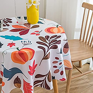 QiCHo Autumn Leaves Fall Printed Tablecloth Round 60 inch Waterproof and Stain Resistant Easy Care Fabric Tablecloth for Restaurant/Thanksgiving/Holiday Party Decoration