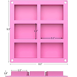 Silicone Soap Molds Set of 3, 6 Cavities DIY Handmade Soap Moulds - Cake Pan Molds for Baking, Biscuit Chocolate Mold, Silicone Soap Bar Mold for Homemade Craft, Ice Cube Tray, Pink