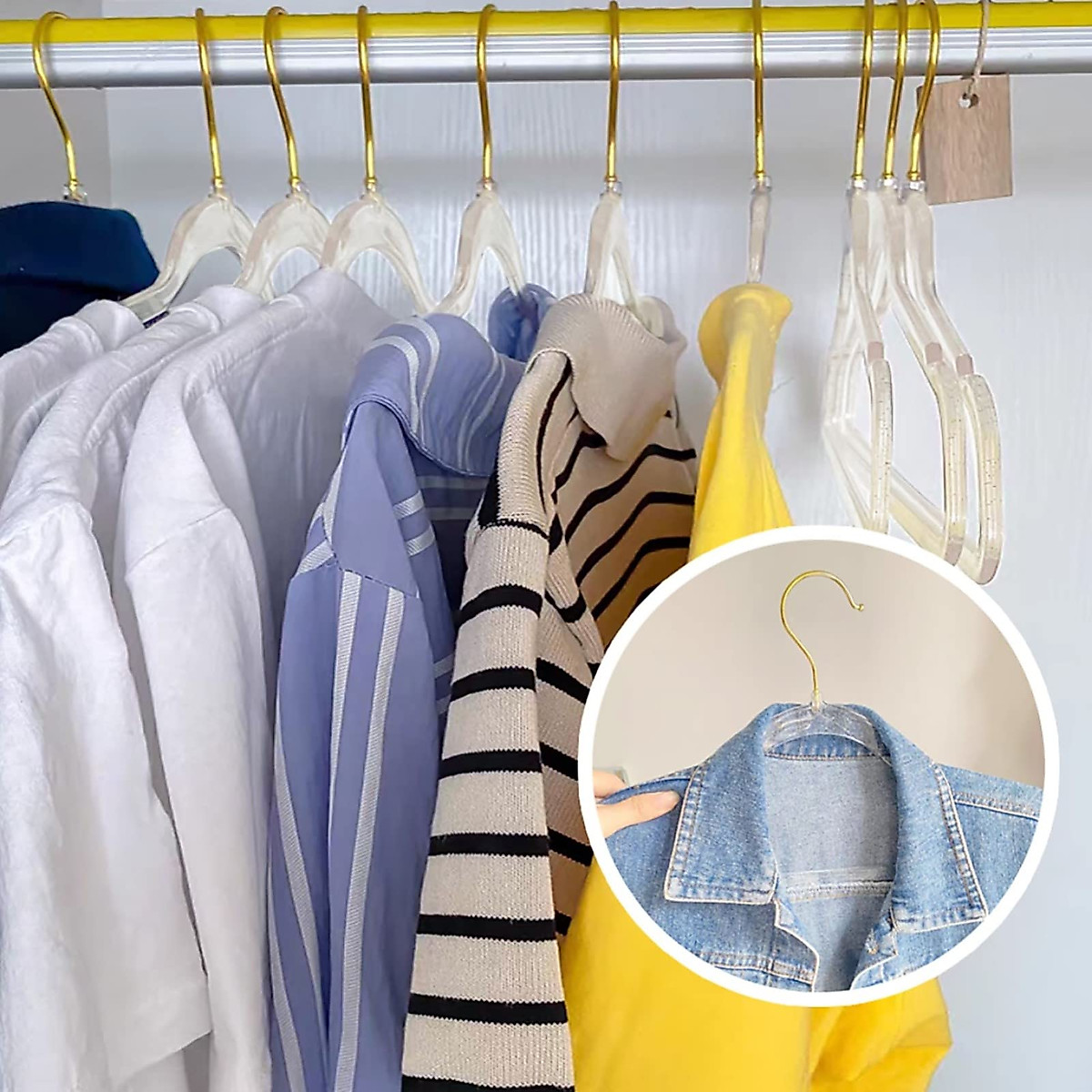 Clear Clothes Hangers 16", 20 Pack Plastic Coat Hanger for Adult Closet, Durable Bling Ganchos de Ropa with Swivel Hook, Notched Shoulders & Ultra-Thin Space Saving Laundry Hanger for Dress Suits