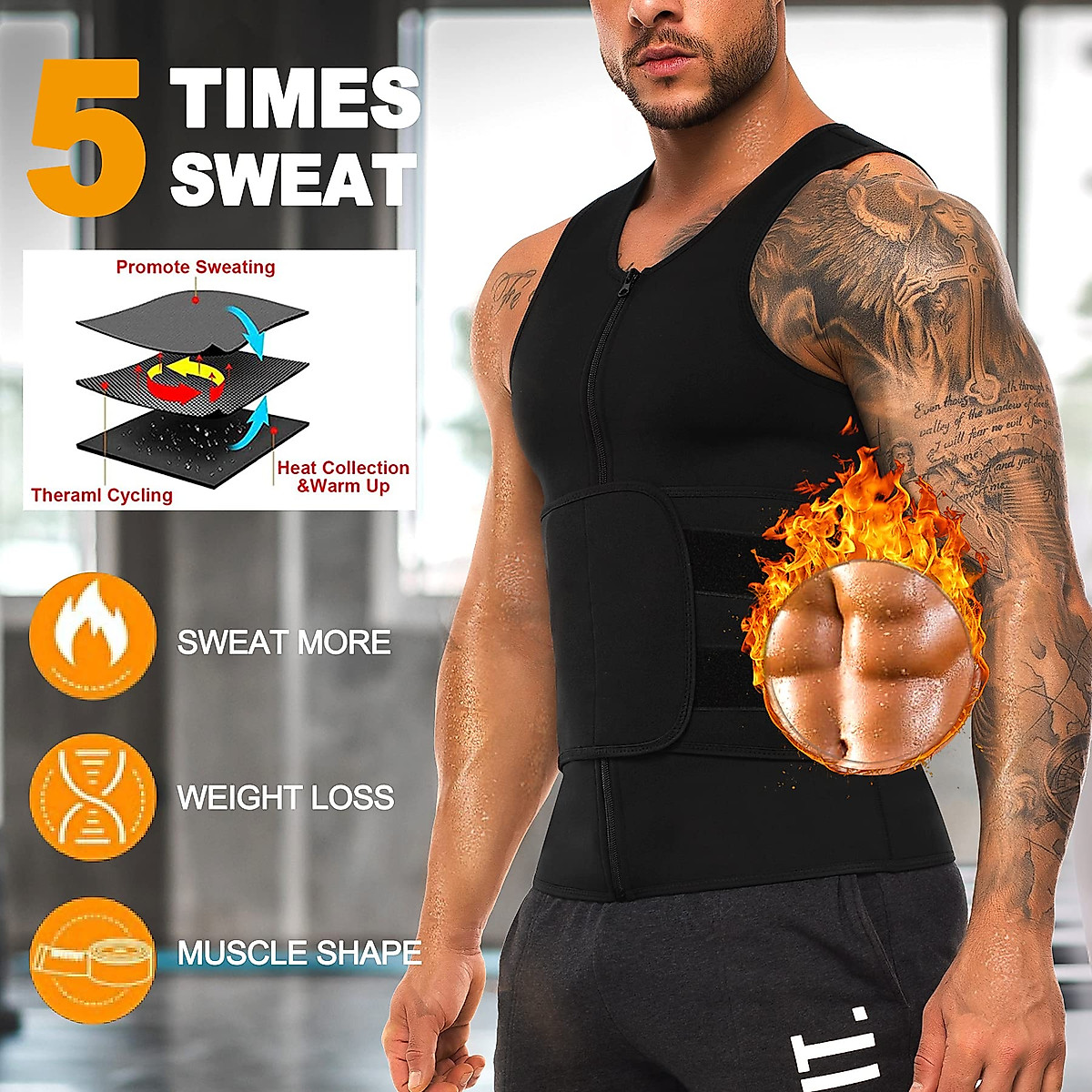 REDPAI 2 in 1 Waist Trainer for Men with Waist Trimmer Sweat Belt Tummy Control Neoprene Slimming Workout Vest Shaper (Black, Large)