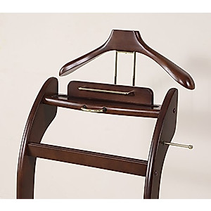 Proman Products Windsor Suit Valet Stand VL16001 with Top Tray, Contour Hanger, Trouser Bar, Tie & Belt Hooks and Shoe Rack, 17" W x 14" D x 40" H, Dark Walnut
