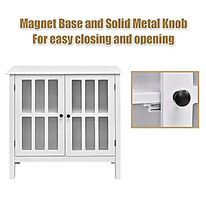 Tangkula Sideboard Buffet Storage Cabinet, Kitchen Storage Cabinet with 2 Glass Doors, Liquor Cabinet for Home Kitchen Dining Room, Cupboard Console Table, Curio Cabinet (White)