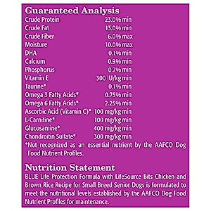 Blue Buffalo Life Protection Formula Natural Senior Small Breed Dry Dog Food, Chicken and Brown Rice 15-lb
