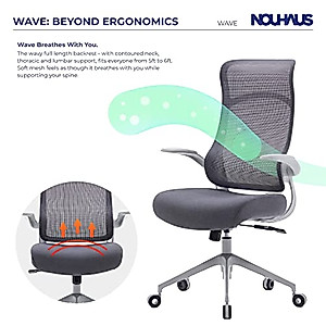 Nouhaus Wave Ergonomic Office Chair. Rolling Mesh Office Chair with Lumbar Support and Adjustable Arms. Comfortable Computer Chair, Home Office Desk Chairs, Task Chair or Gamer Chair (Grey)