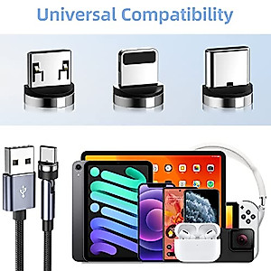 seynli (2-Pack) 10ft 3-in-1Magnetic Charging Cable, 540° Rotatable Magnetic Phone Charger 10' Long Charge Cable Support Fast Charging, 480Mbps Data Sync, Compatible with iPhone, USB C, Micro USB