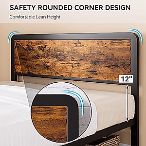 IDEALHOUSE Full Bed Frame with Headboard, Platform Bed Frame with Safe Rounded Corners & Strong Metal Slats Support, Mattress Foundation/Noise-Free/No Box Spring Needed