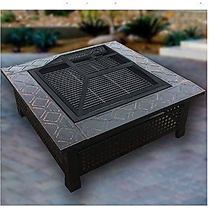 LEAYAN Garden Fire Pit Portable Grill Barbecue Rack 32'' Outdoor Fire Pit Table, Multi-Purpose Square Fireplace,Backyard Patio Garden Outside Wood Burning Heater,BBQ for Camping Backyard