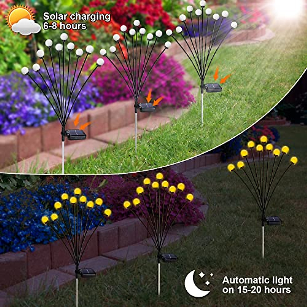 Solar Garden Lights,2 Pack 10LED Solar Powered Firefly Lights,Vibrant Solar Outdoor Lights,Starburst Swaying Lights,Waterproof Firefly Solar Garden Decorative Lights Yard Patio Pathway Decoration
