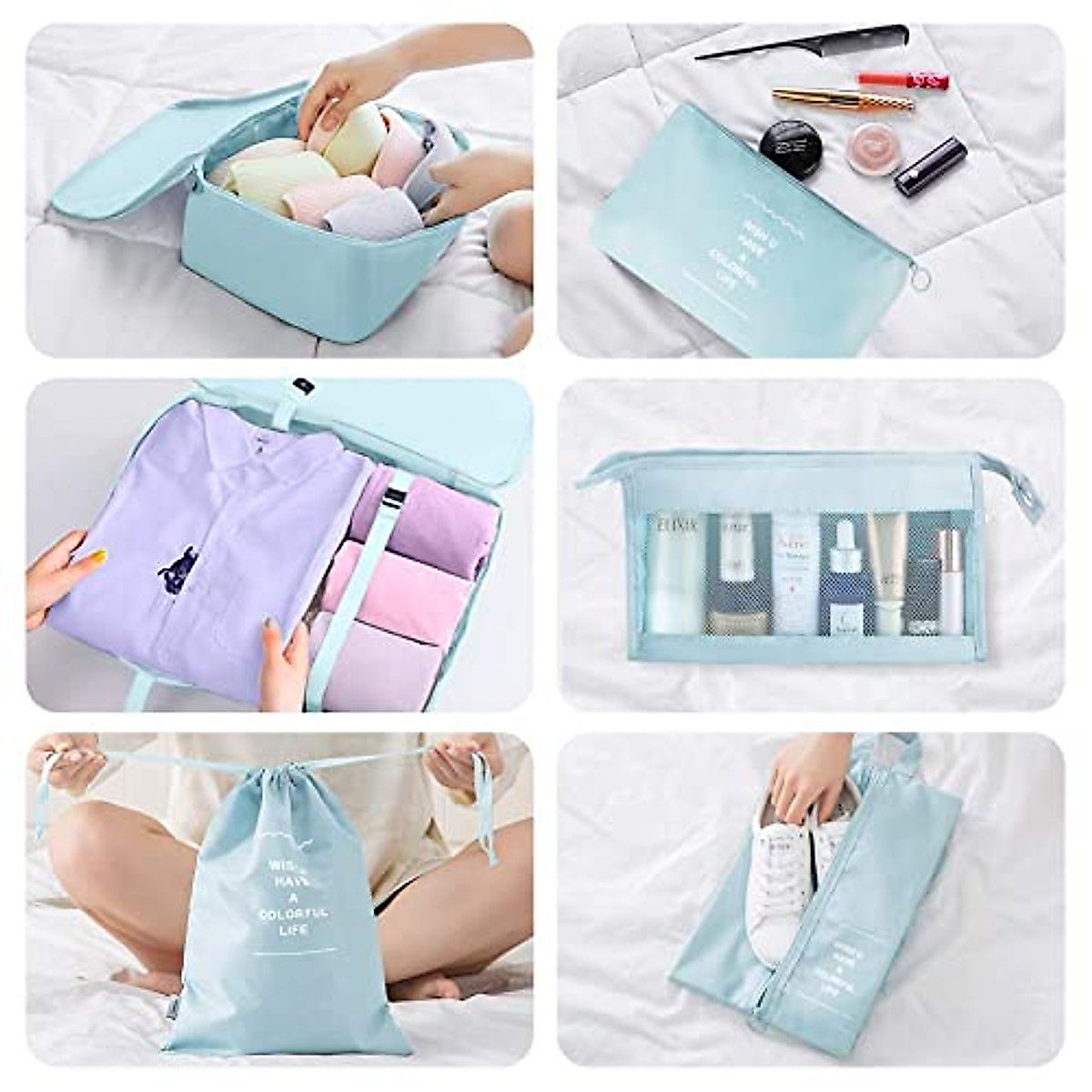 Packing Cubes - 9 PCS Travel Luggage Organizers Set Waterproof Suitcase Organizer Bags Travel Essentials Clothes Shoes Cosmetics Toiletries Storage Bags (Blue)