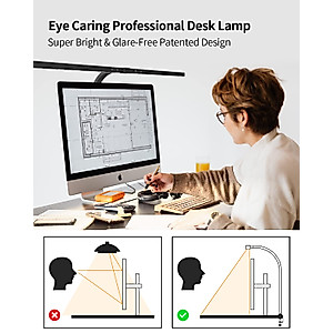 Desk Lamps for Home Office, 24W Extra Bright Architect Desk Lamp with Clamp, 31.5" Wide Modern Black Desk Lights with Auto Dimming Memory Function, Stepless Dimming task lamp for Workbench Monitor