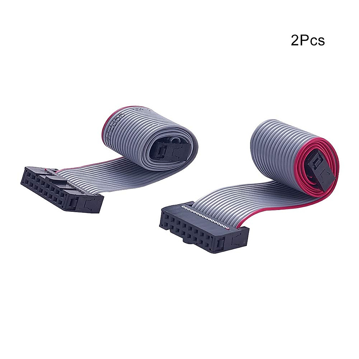 Heyiarbeit 2pcs IDC 16 Pin Connector Gray Wire Flat Ribbon Cable Connector Length 30cm 2.54mm Pitch