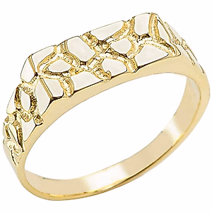 10K Yellow Gold Nugget Style Flat Signet Band or Pinky Ring - Size 7