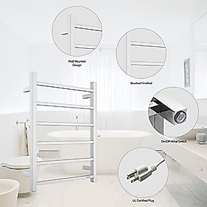 SHARNDY Towel Warmer Brushed Nickel for Bathroom Wall Mounted Bath Towel Heater Plug-in Square 6 Bars Drying Rack Stainless Steel Electric Heated Towel Rack ETW13 68W 26.77x20.47x4.13 inches
