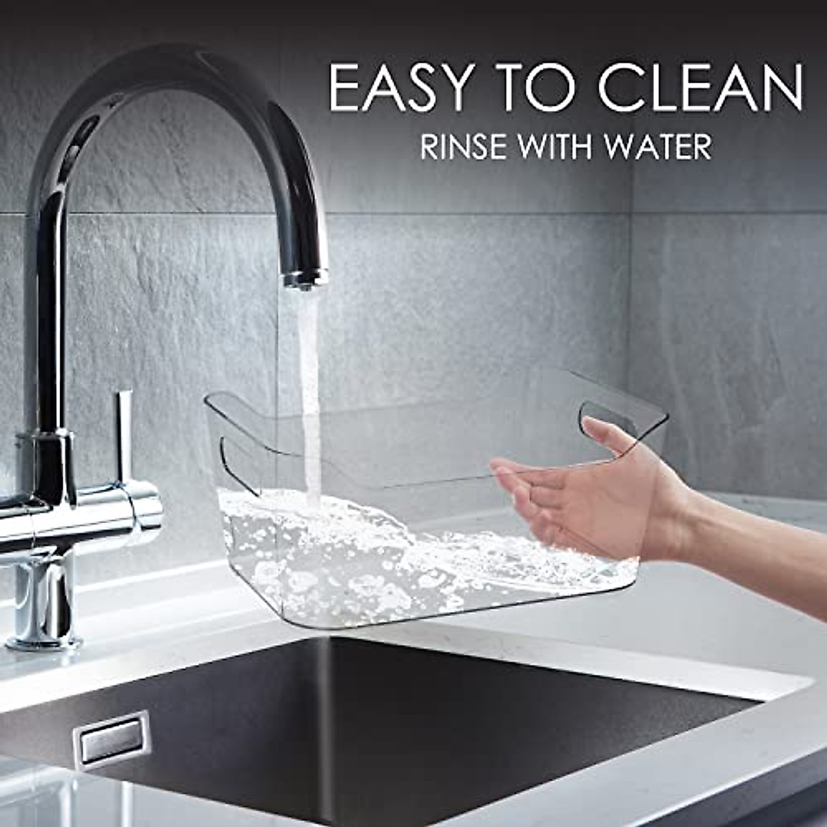 Brookstone BKH6253, Large Clear Plastic Storage Bin, Closet and Accessories Organizer, Kitchen/Pantry/Refrigerator & Freezer Food Container, Under Sink Cleaning Supplies Basket [BPA Free], Acrylic