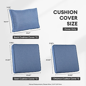 ovios Patio Cushion Covers, Waterproof Cushion Cover for Outdoor Furniture, Sofa, Couch, Ottoman Seat Back Cushion Cover with Zipper (8 Covers, Denim Blue)