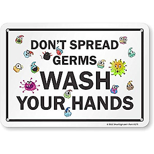 SmartSign - S2-0798-PL-10 "Don't Spread Germs, Wash Your Hands" Sign | 7" x 10" Plastic