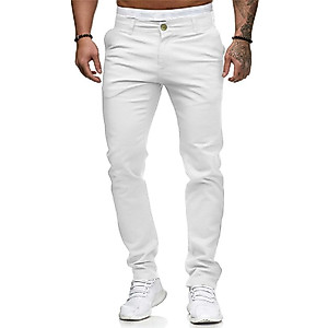 HUNGSON Men Skinny Slim Fit Casual Jeans Dyeing Stretch Straight Fashion Denim Pants(White,38)