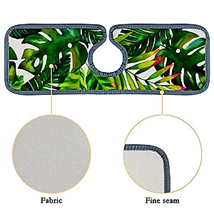 Kitchen Faucet Mats 2 Pieces Jungle Tropical Plam Leaf Faucet Sink Splash Guard Bathroom Counter and RV,Absorbent Faucet Counter Sink Water Stains Preventer