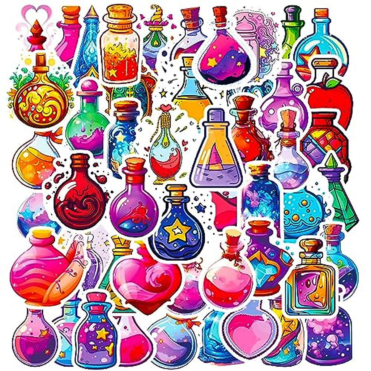 50Pcs Cute Cartoon Apothecary Magic Potion Aesthetic Stickers Decals Notebook Laptop Phone Car Stickers Kids Classic Toy Cute Vinyl Stickers Gifts for Girls,Boys,Kids Decoración De Pegatinas