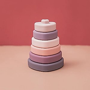 Baby Step Silicone Stacking Toys for Babies – Soft Building Tower & Baby Teether, Educational Ring Stacker Baby Sensory Toy, 6 Pieces Heart Shaped Purple Stacking Rings Tower