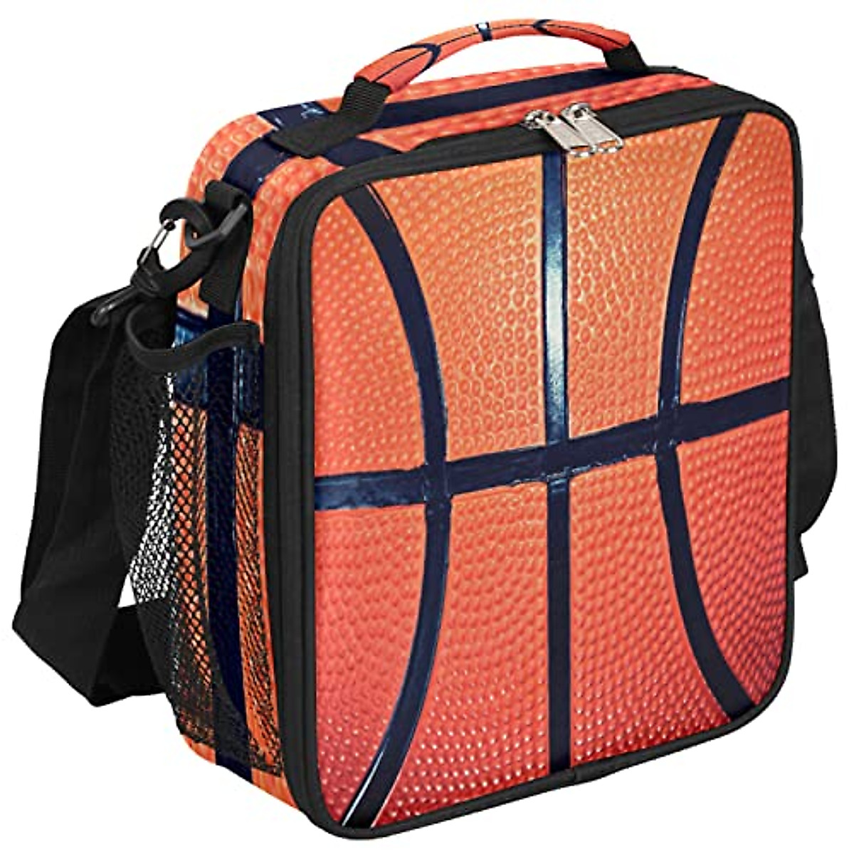 Basketball Lunch Box for Kids, Texture Ball Sport Insulated Lunch Bag for Boys Girls, Reusable Waterproof Lunch Box with Adjustable Shoulder Strap Cooler Tote Bag for School, Work, Picnic