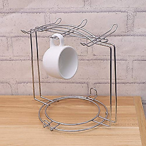 Cabilock Coffee Cup Holder with 6 Hooks, Stainless Steel Cup Holder Stand, Coffee Counter Bar Accessory (Silver)