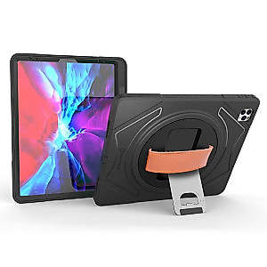 New Trent iPad Pro 12.9 6th Generation case, iPad Pro case for 5th Gen 2021, Metal Kickstand, Rotational Hand Strap, Apple Pencil Holder, Screen Protector