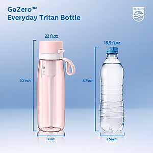 PHILIPS Filtered Water Bottle, BPA-Free Tritan Plastic Water Bottles, Replaces 450 Plastic Water Bottle with Reusable GoZero Everyday Water Filter, Portable Filtering Bottle for Travel, 22 oz