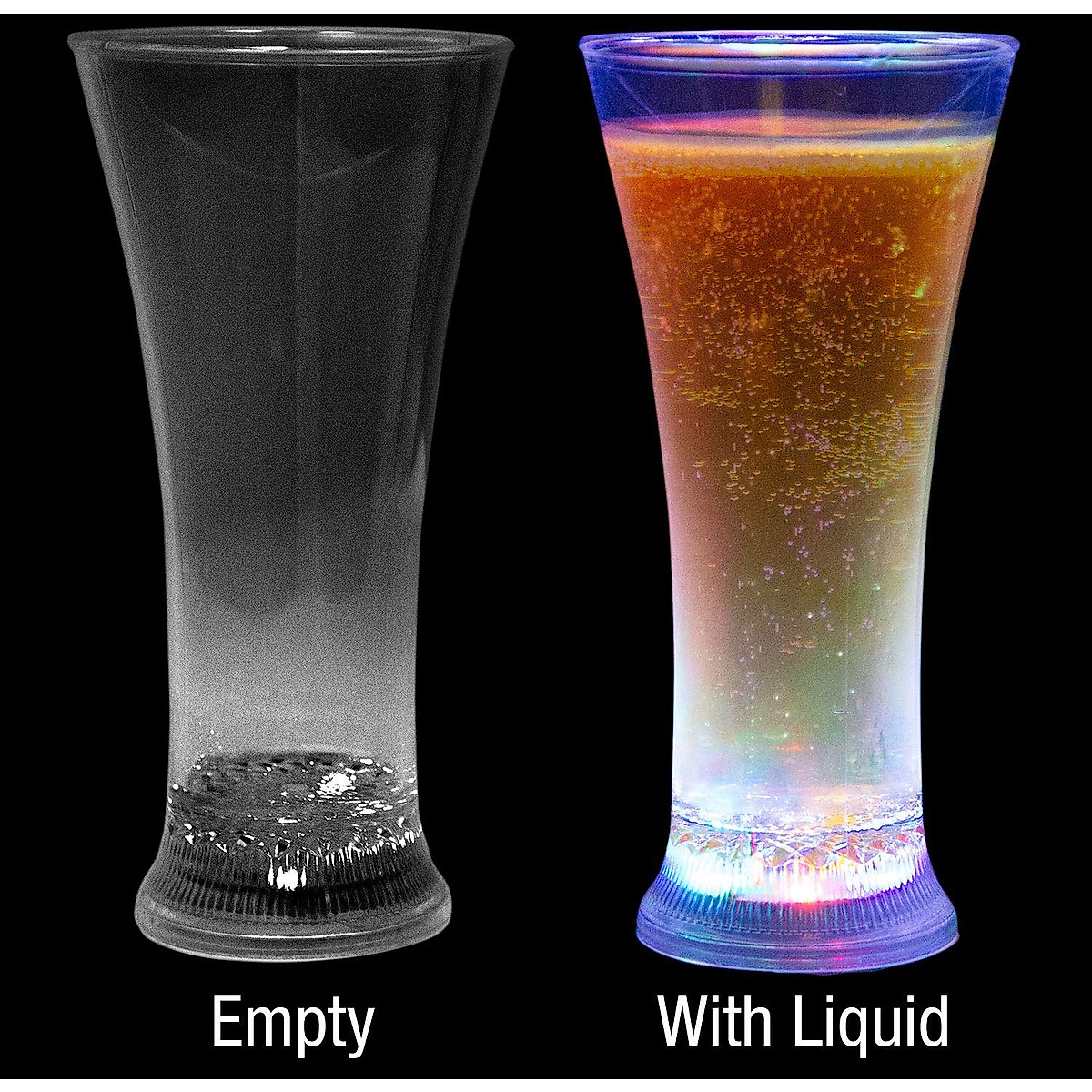 Liquid Activated Multicolor LED Pilsner Glasses ~ Fun Light Up Beer Glasses - 13 oz. - Set of 4